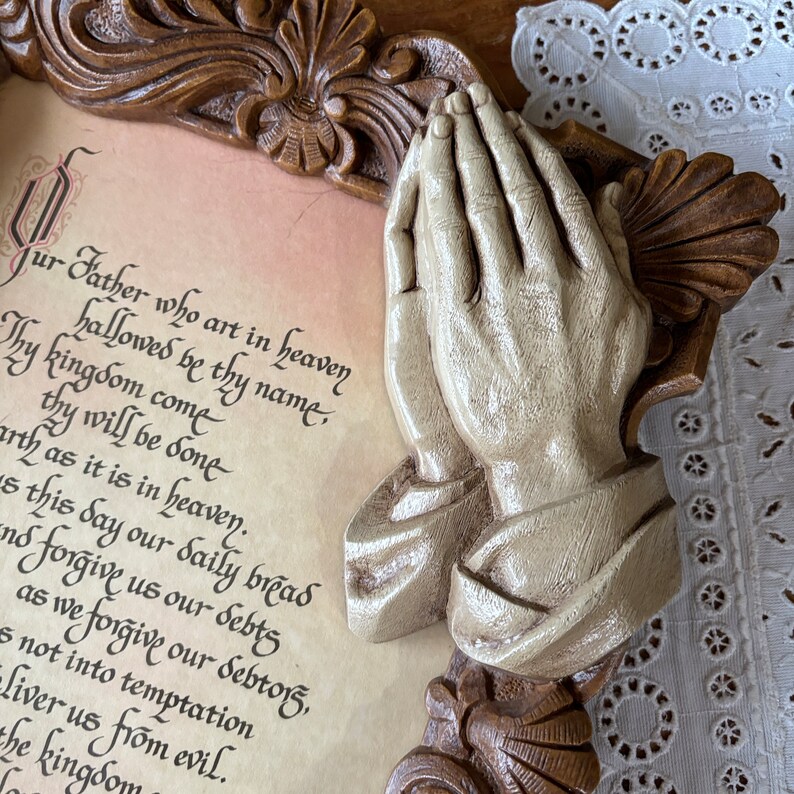 Prayer Plaque, Praying Hands Frame, Vintage Framed Lords Prayer ...