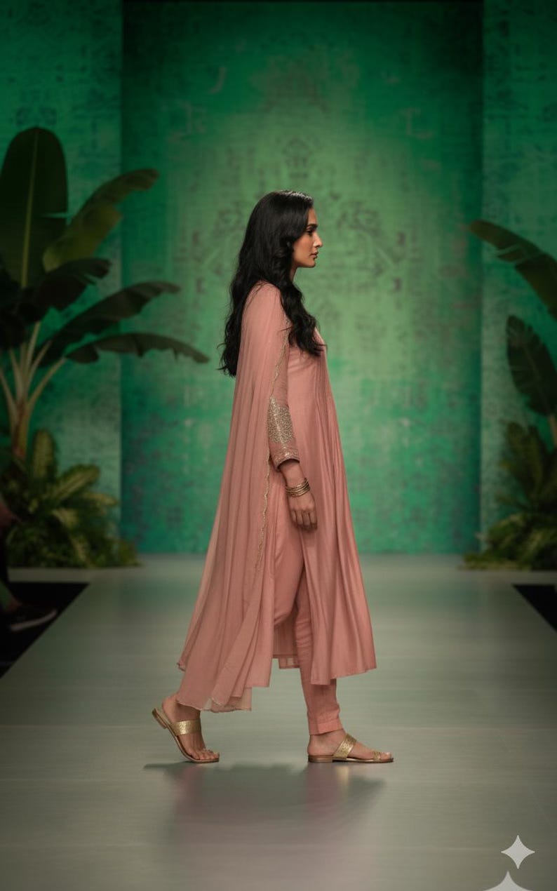SAFA Peach Elegant Pleated Pintuck Mul Chanderi 3 Piece Suit Set - Etsy UK