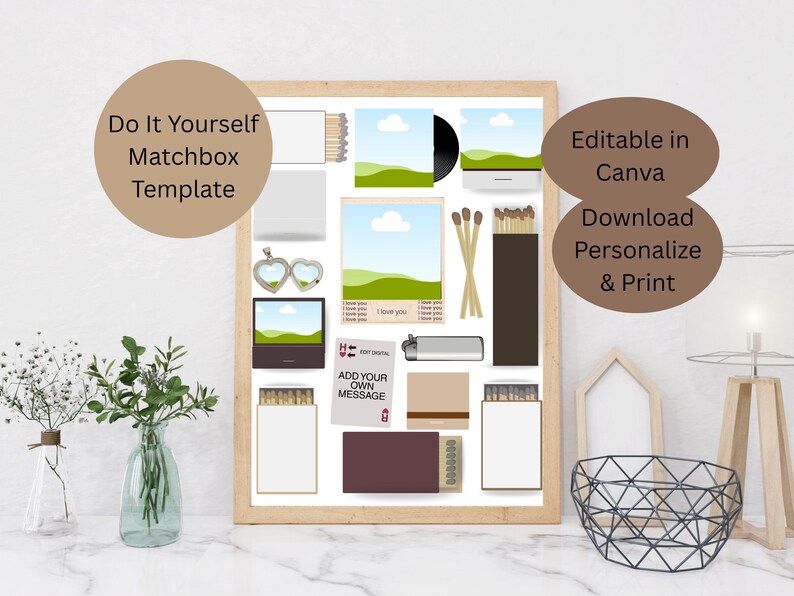 Editable Neutral Matchbox Template for Personalized Digital Wall Art ...