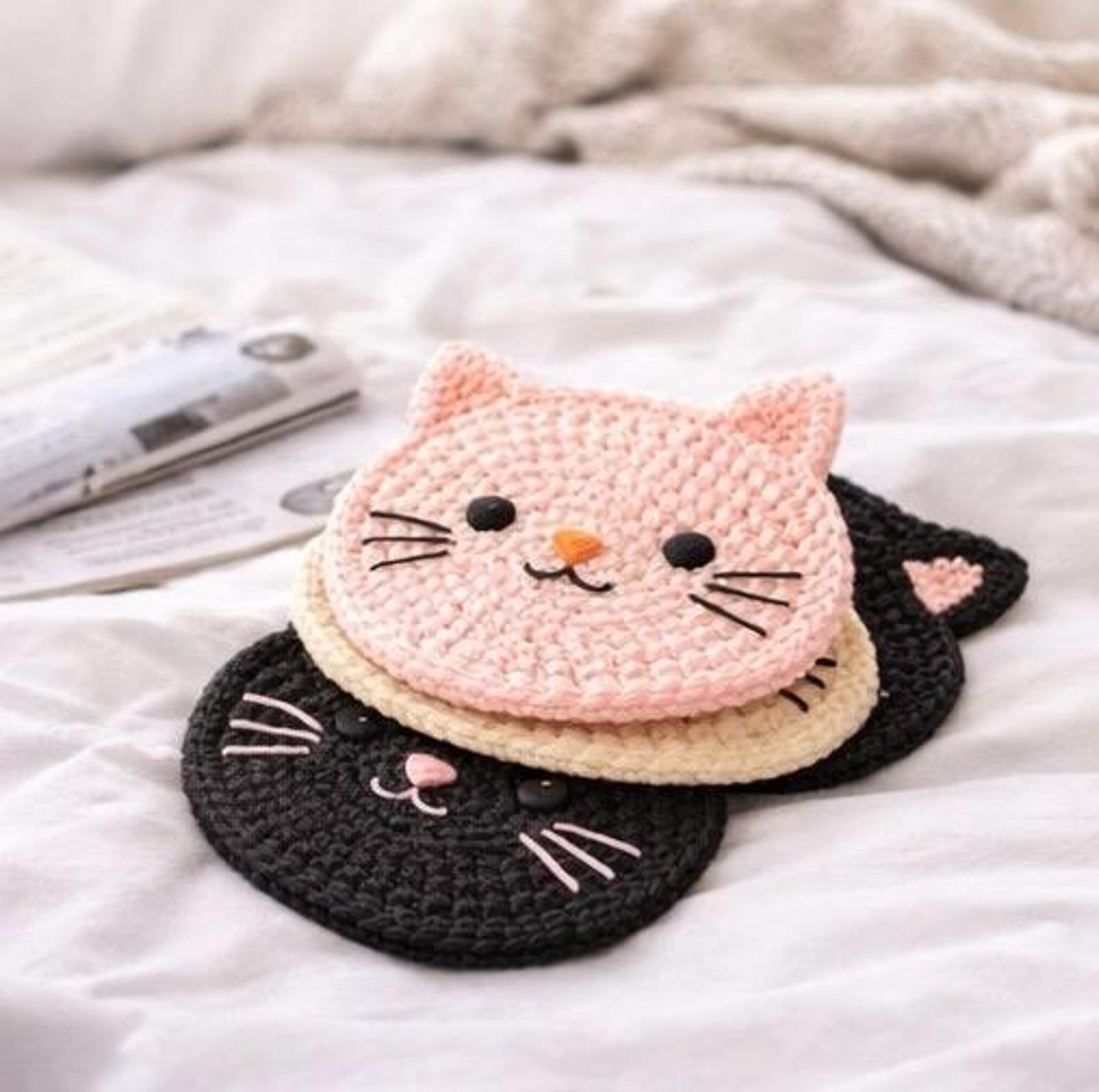 Cat Face Crochet Coaster Pattern PDF | Cute Kitty Coaster Tutorial ...