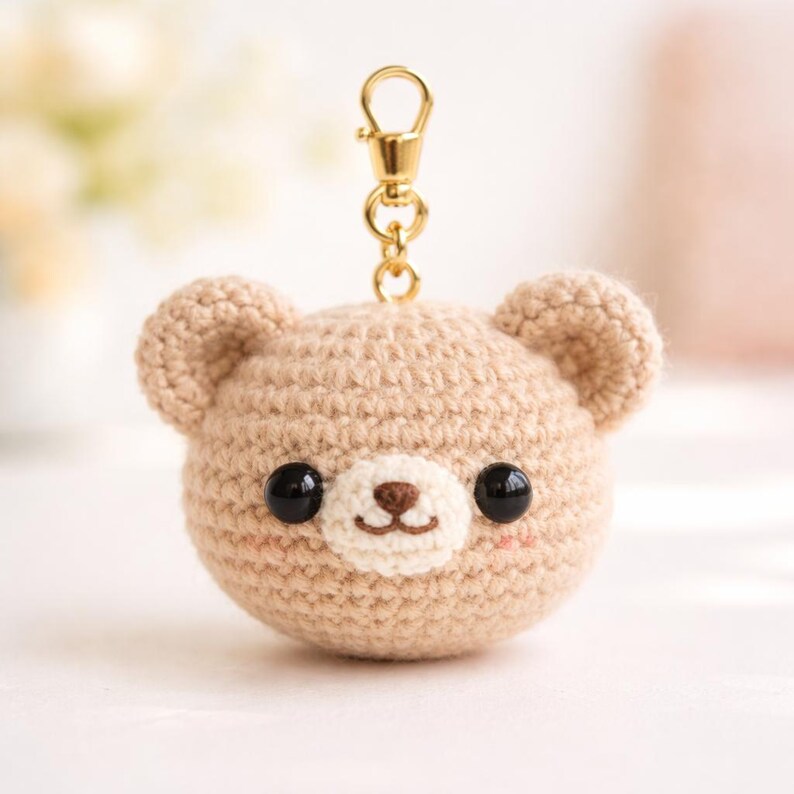 Crochet Teddy Bear Head Keychain Pattern PDF | Easy Beginner Amigurumi ...