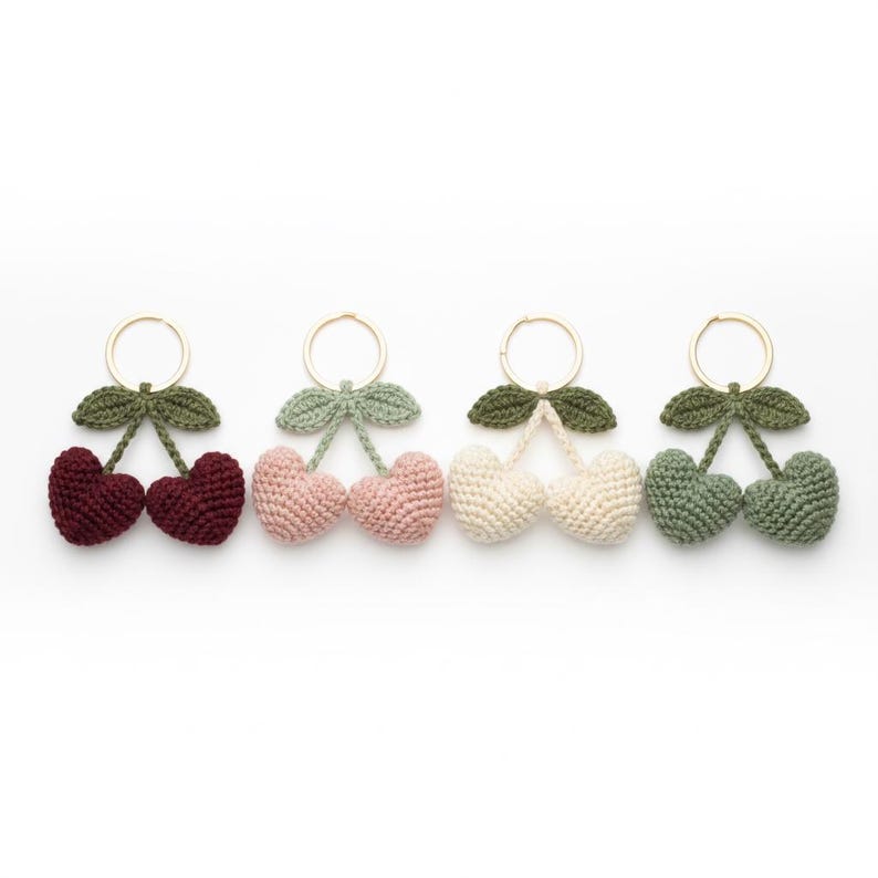 Heart Crochet Keychain Pattern PDF | Cherry Keychain Amigurumi | Easy ...