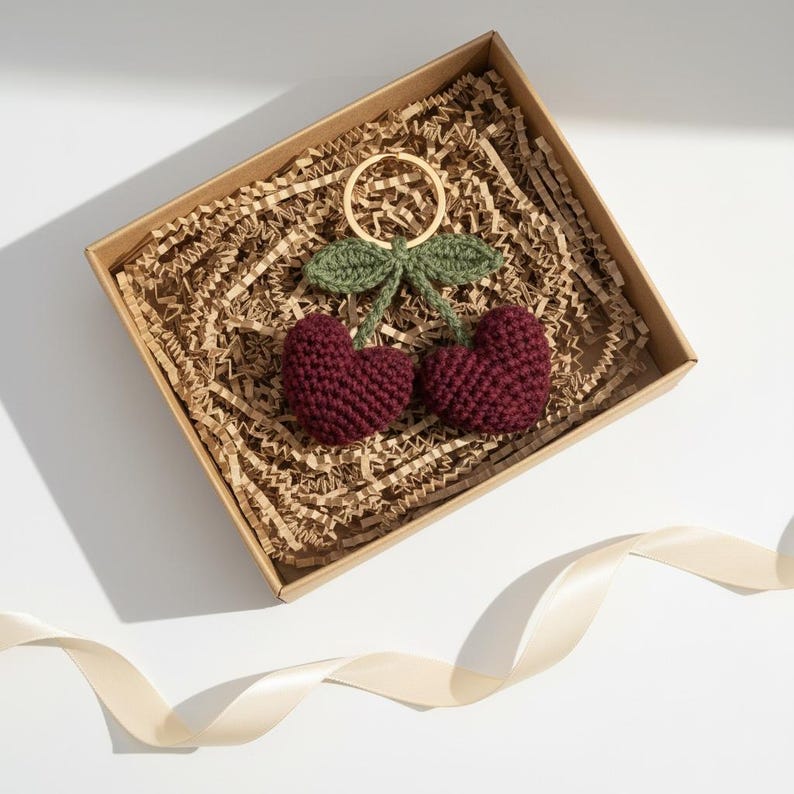 Heart Crochet Keychain Pattern PDF | Cherry Keychain Amigurumi | Easy ...