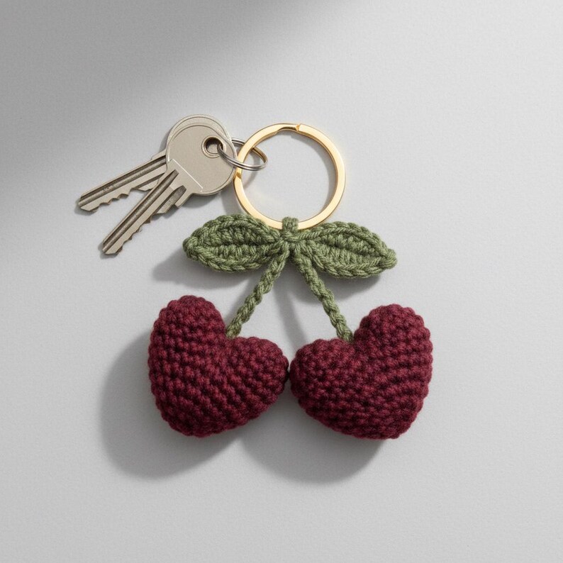 Heart Crochet Keychain Pattern PDF | Cherry Keychain Amigurumi | Easy ...