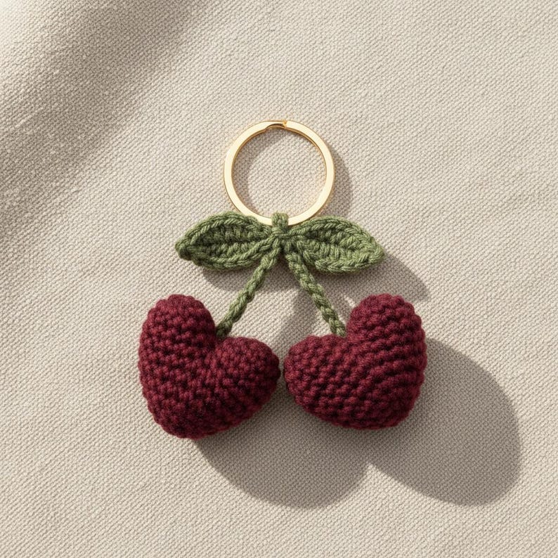 Heart Crochet Keychain Pattern PDF | Cherry Keychain Amigurumi | Easy ...