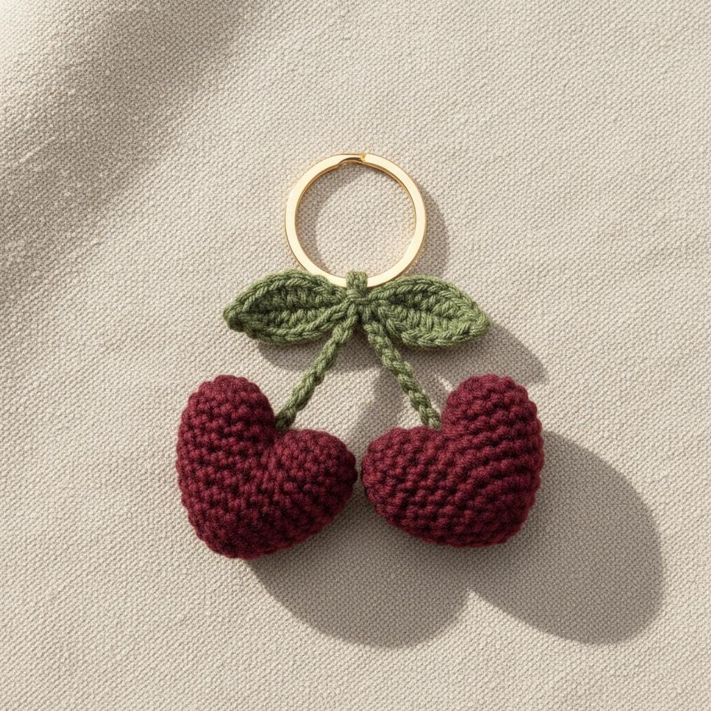 Heart Crochet Keychain Pattern PDF | Cherry Keychain Amigurumi | Easy ...