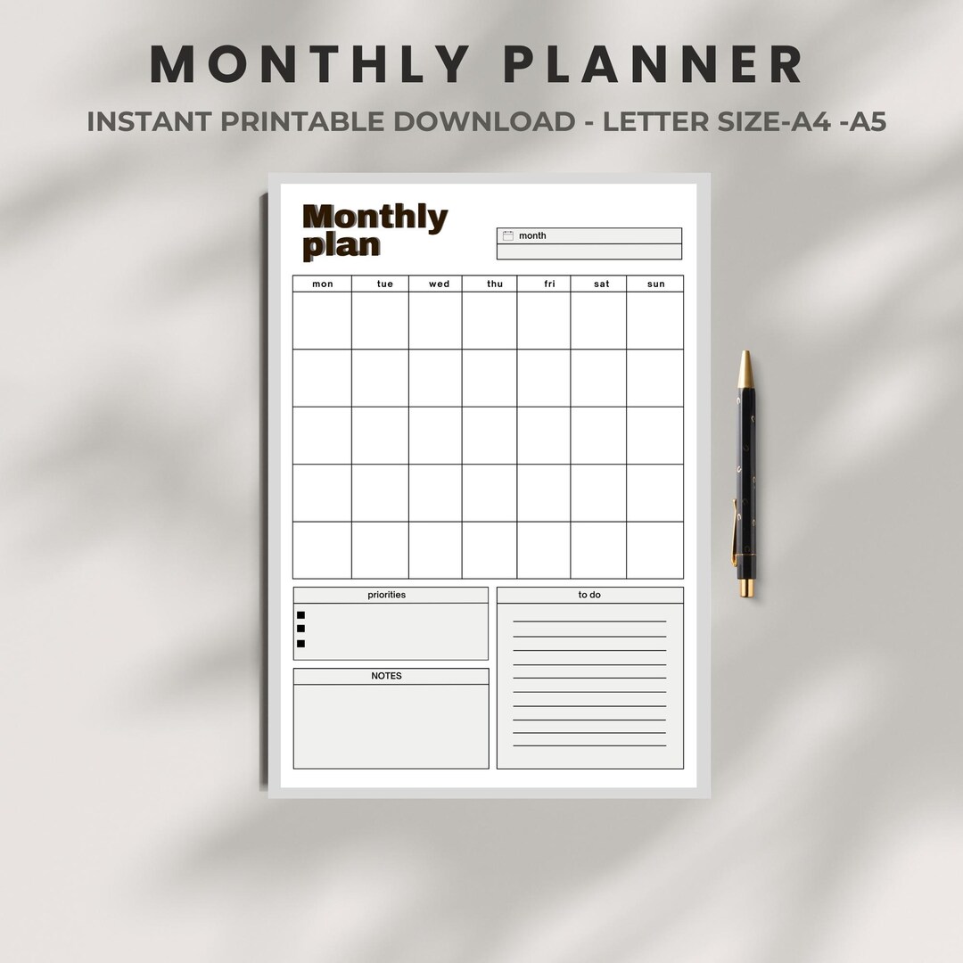 Monthly Planner Printable | Monthly Plan With Priorities & to Do ...