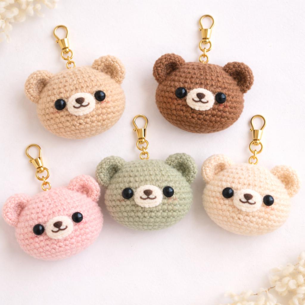 Crochet Teddy Bear Head Keychain Pattern PDF | Easy Beginner Amigurumi ...