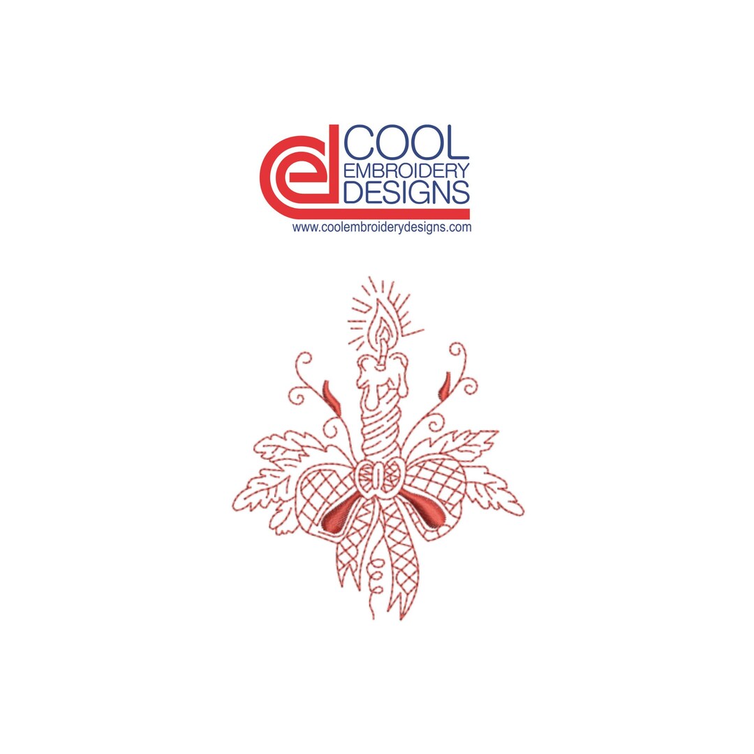Christmas Candle Embroidery Design – Holiday Candle Line Art Embroidery ...