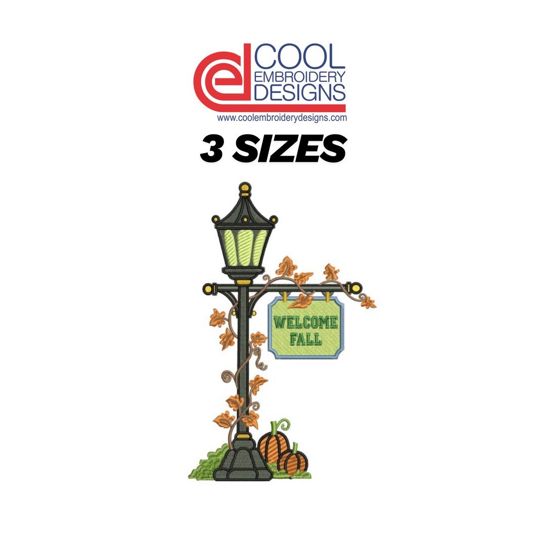 Welcome Fall Lamp Post Embroidery Design – Autumn Pumpkin (instant ...