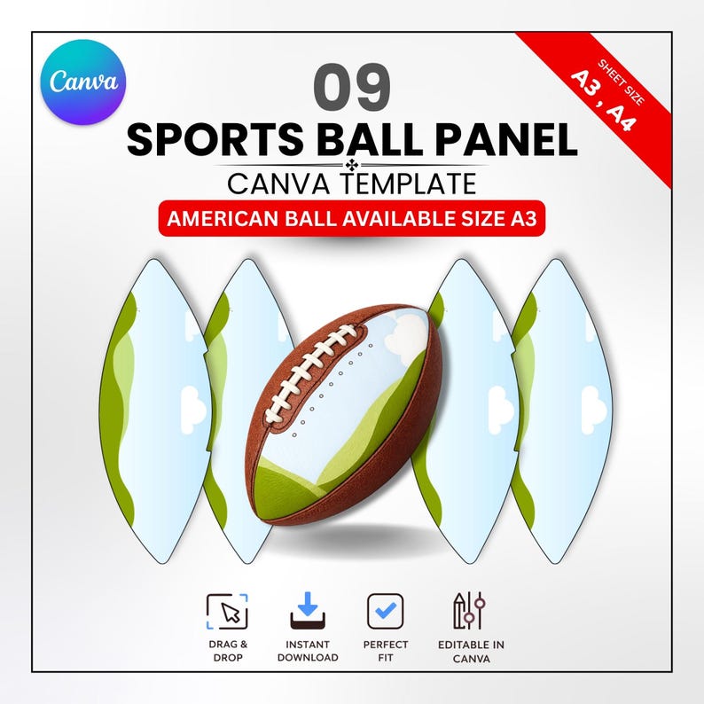 Sports Ball Template Canva Editable, 3D Paper Sports Ball Bundle ...