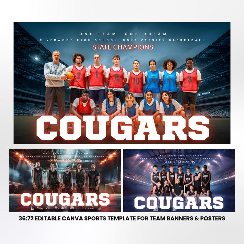 Sports Team Banner Template Bundle, Editable Canva Sports Poster ...