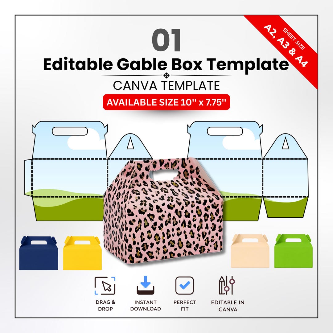 Gable Box Template Canva Editable, Party Favor Gift Box Template ...