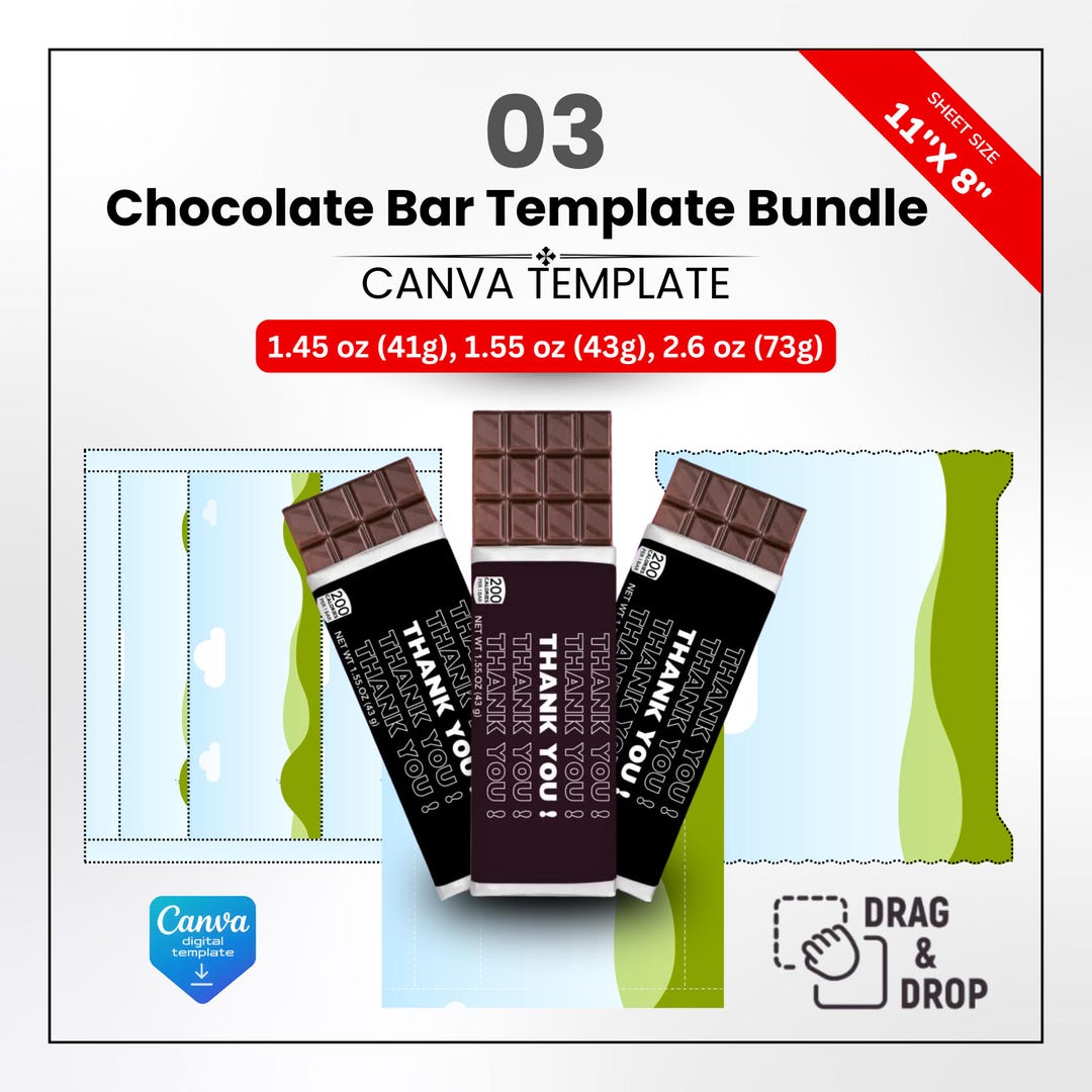 Chocolate Bar Wrapper Template Bundle, Editable Canva Candy Bar Label ...