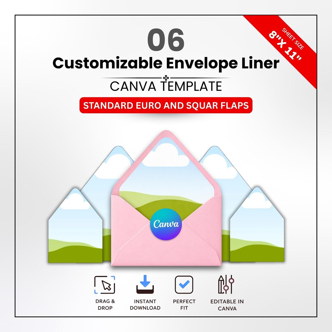 06 Custom Envelope Liner Canva Template, DIY Editable Envelope Liner ...