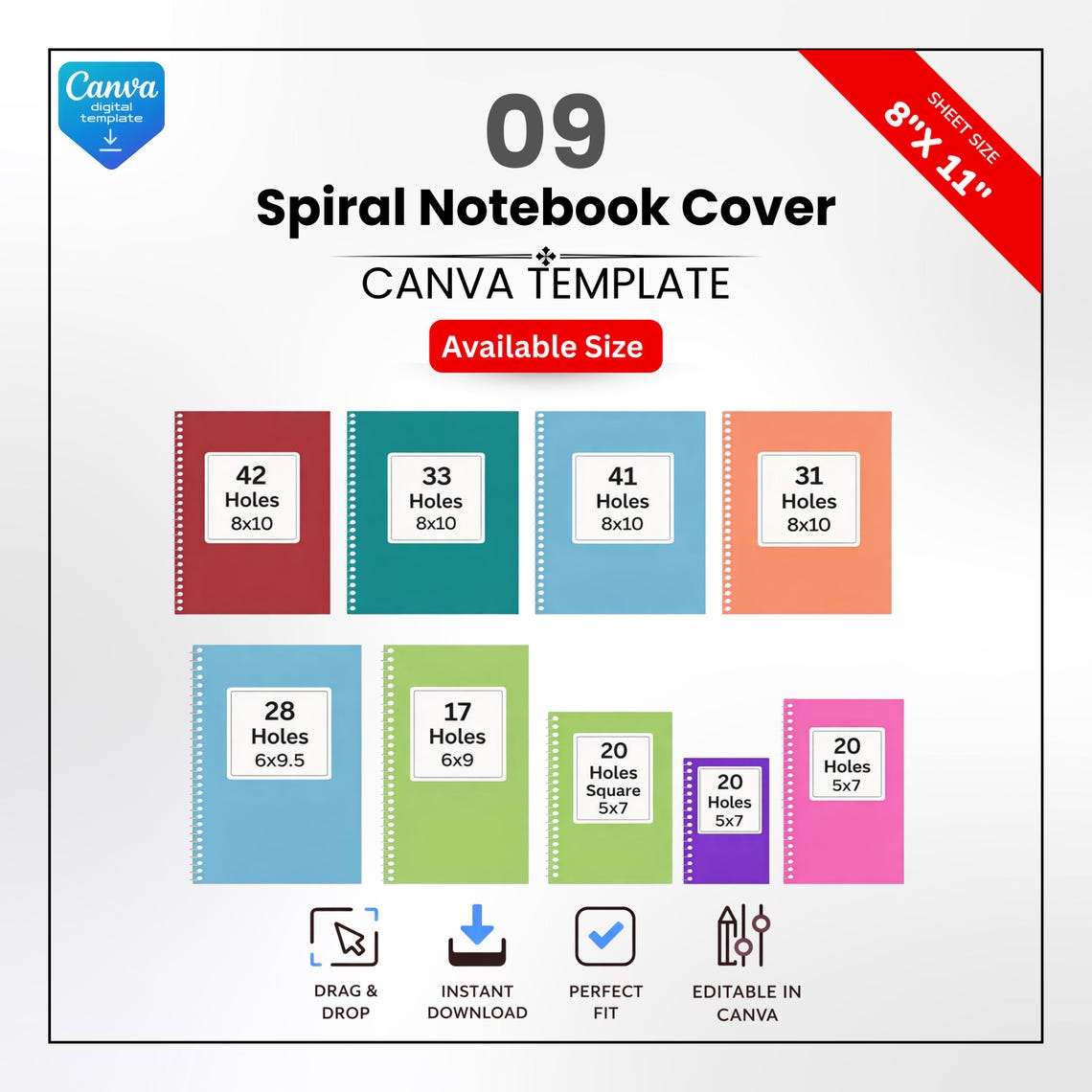 Spiral Notebook Cover Template Bundle, Editable Canva Composition ...