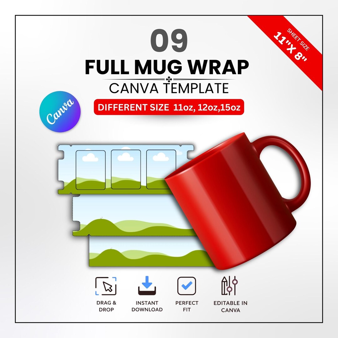 Full Mug Wrap Canva Template, Editable Mug Wrap Design, 11oz 12oz 15oz ...
