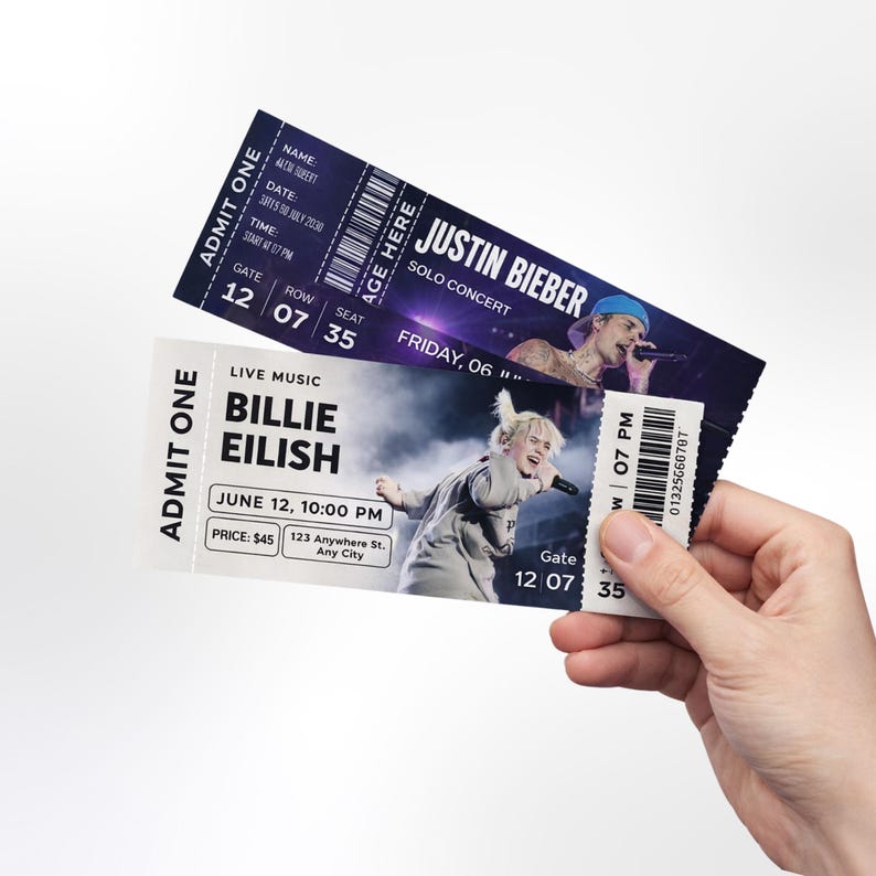Editable Concert Ticket Template Canva, Printable Concert Ticket 7x2.5 ...