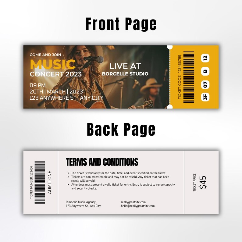 Editable Concert Ticket Template Canva, Printable Concert Ticket 7x2.5 ...