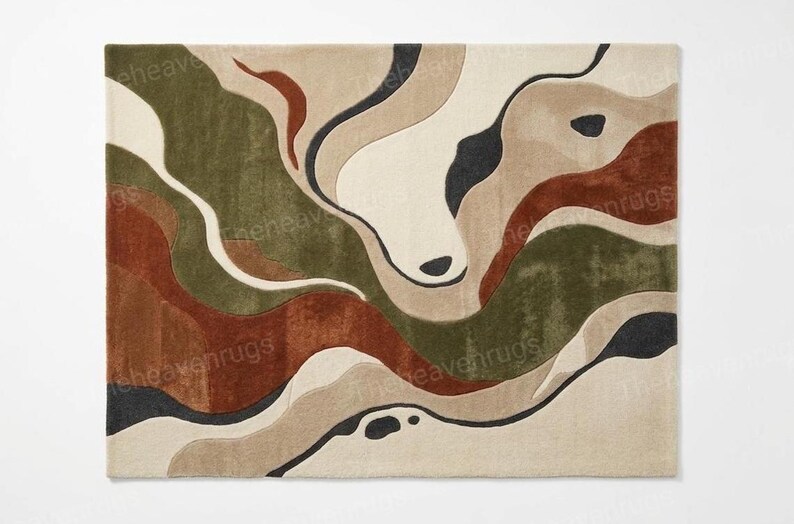 Hand-tufted Earth Tone Abstract Area Rug | Organic Fluid Line Carpet ...