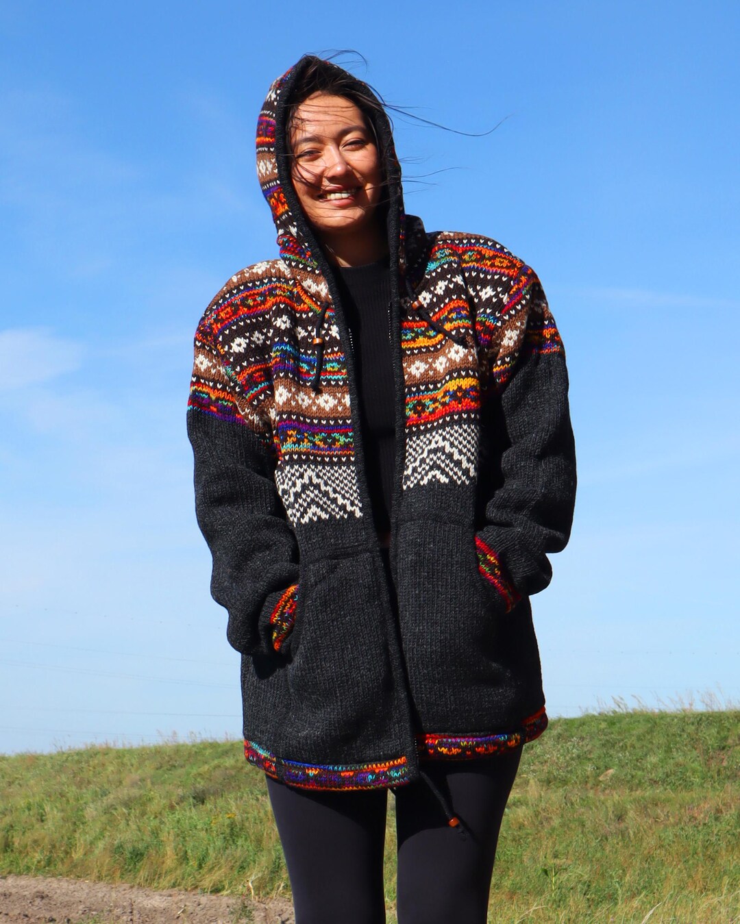 Handmade Nepali Wool Aztec Jacket – Unisex Boho Hoodie - Etsy