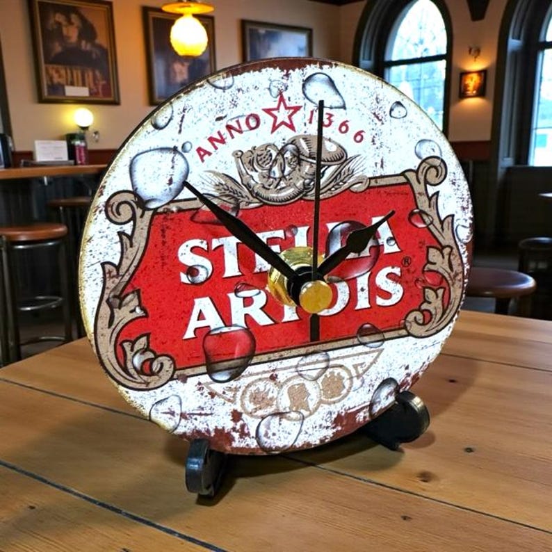 Wooden Stella Artois Lager Desktop Clock With Display Stand and Battery ...