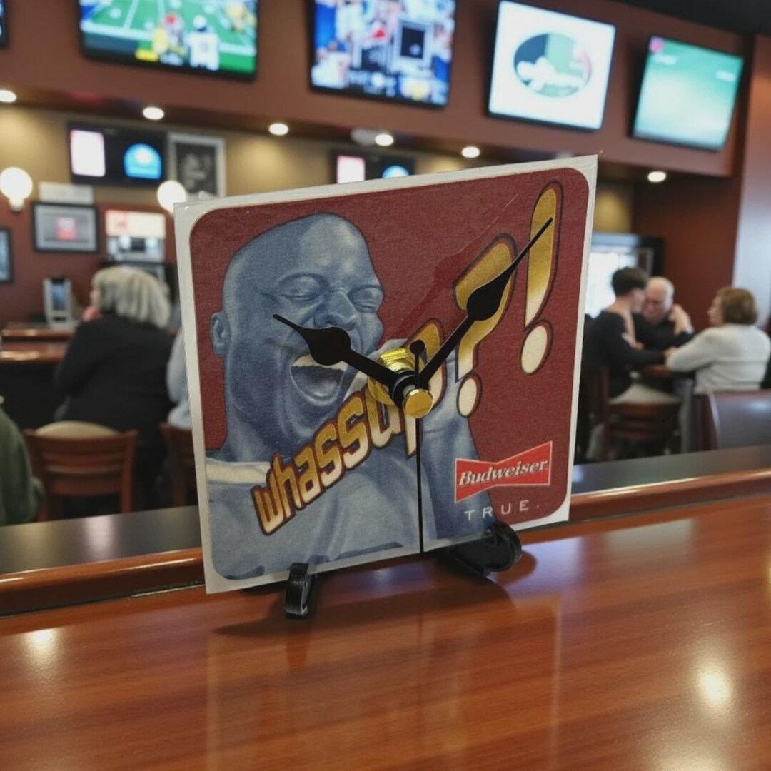 Budweiser Whassup Laminated Beer Mat Desktop Clock With Display Stand ...