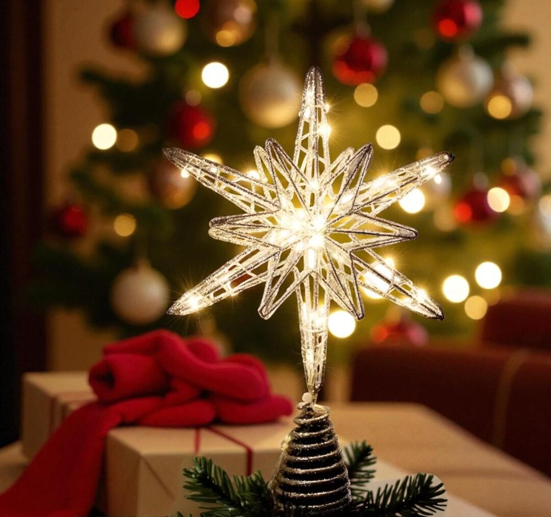 LED Star Tree Topper Ornament | Gold & Silver Christmas Decoration ...