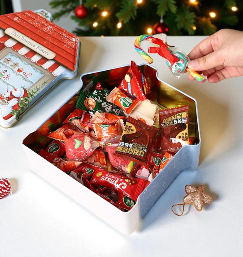 Tin Box Gingerbread House Decor, Christmas Cookie Storage Container ...