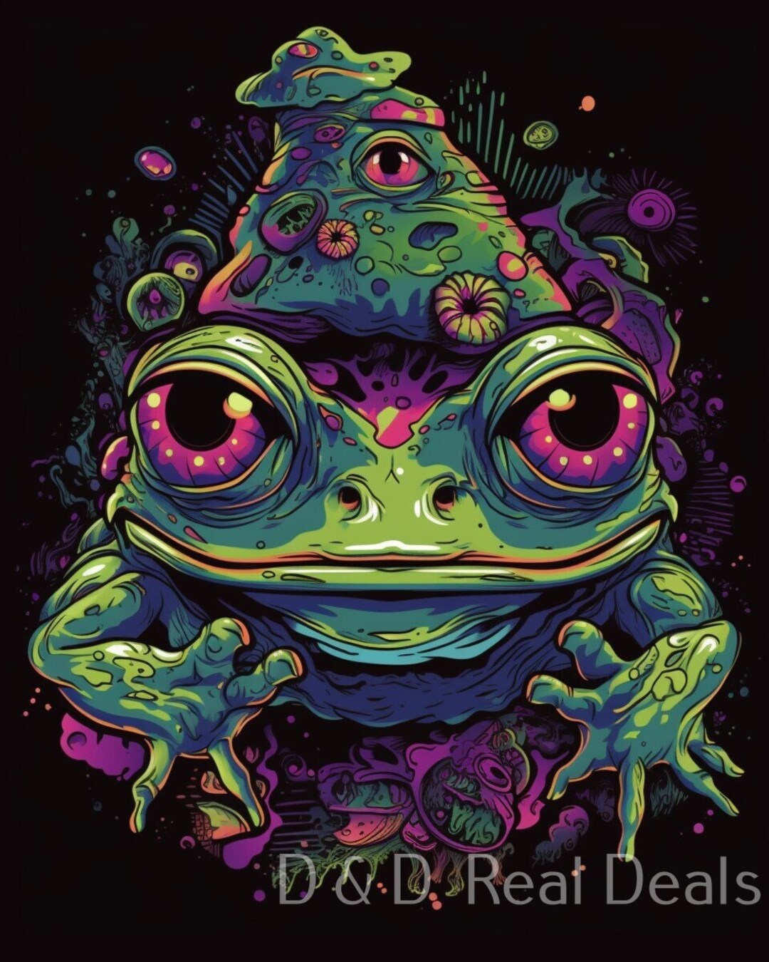 Psychedelic Frog Green/purple Hues Art Print 8x10 One of a Kind Art JPG ...
