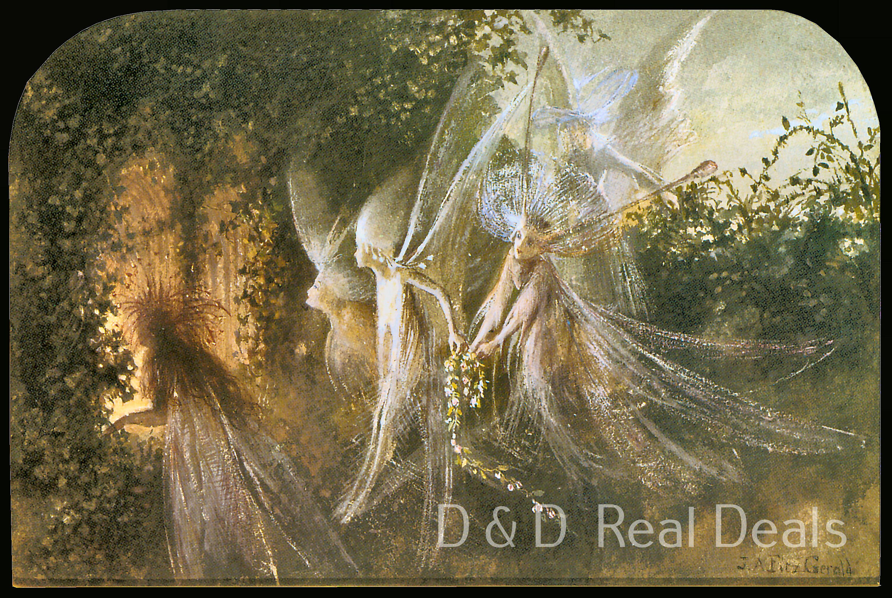 Fairy Vintage Art Print Reproduction "fairies Looking Through A Gothic ...