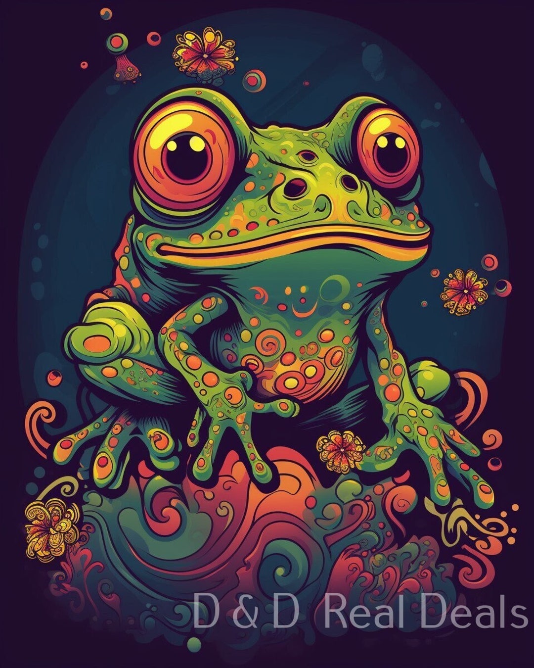 Happy Colorful Psychedelic Frog Art Print 8x10 One of a Kind Art JPG ...