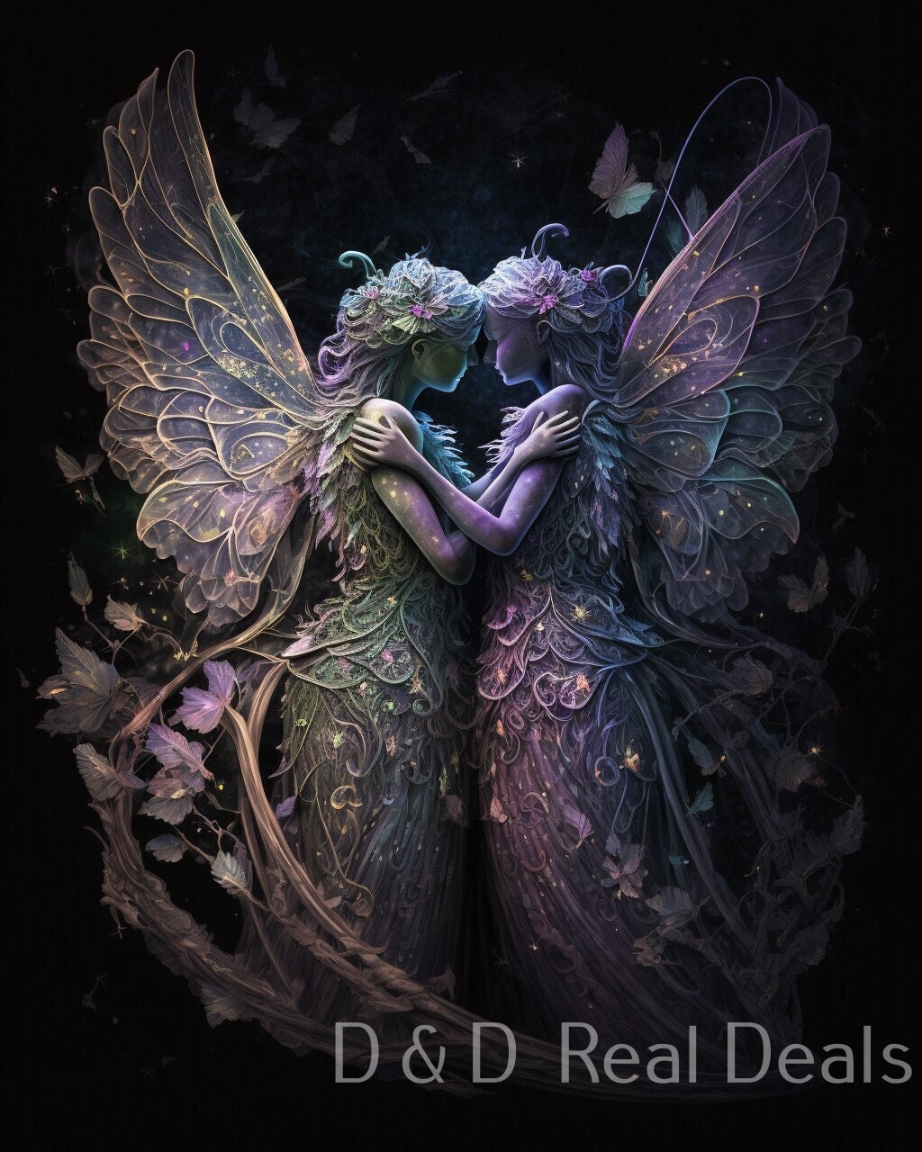 Glamorous Fairies Hugging Each Other Art Print ~ 8x10 ~ AI Infused One ...