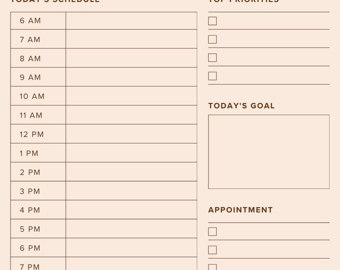 Simple Daily Planner Printable: Hourly Schedule, Notes (PDF + PNG) - Etsy