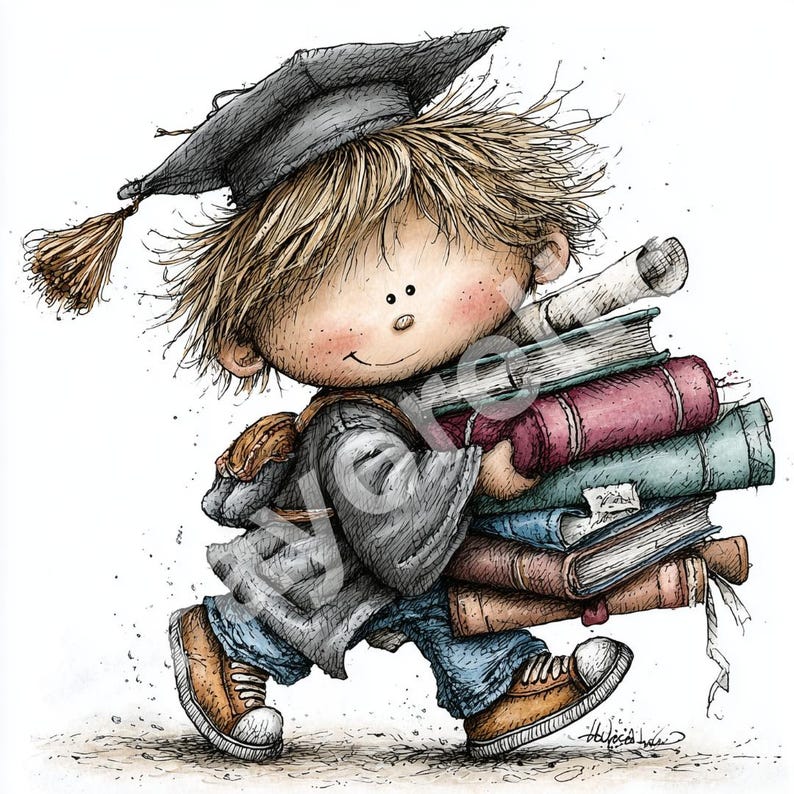 Whimsical Graduation Boys Clipart Bundle – Watercolor Illustrations (50 ...