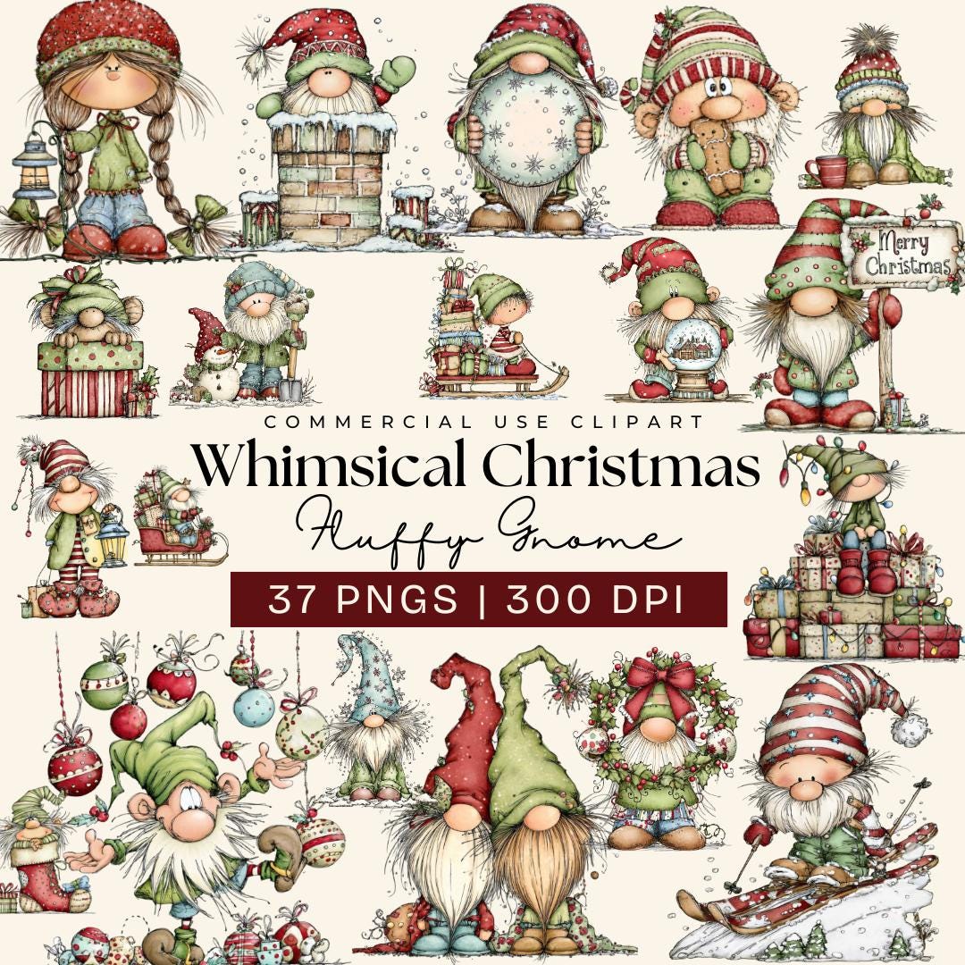 Christmas Gnomes Clipart, Whimsical Holiday Graphics (digital Download ...