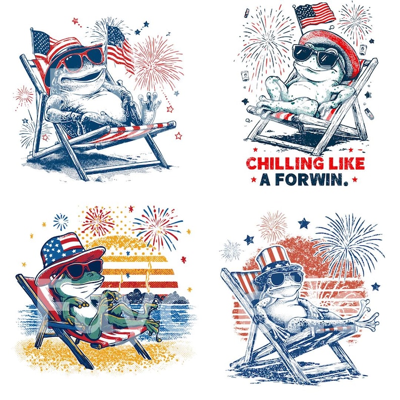 Retro 4th of July Frog Clipart Bundle, USA Patriotic Sublimation Design ...