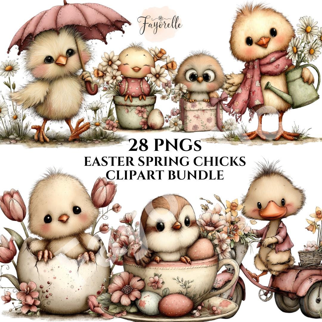 Watercolor Easter Chicks Clipart Bundle: Spring Baby Chick PNG Designs ...