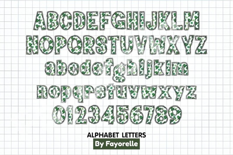 St Patricks Day Doodle Alphabet PNG Bundle, Shamrock Clover Letters ...