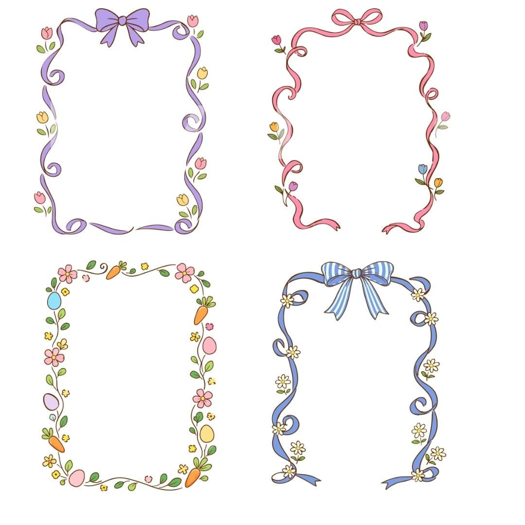 Easter Spring Frames Clipart Bundle: Watercolor Floral Borders (14 Pngs ...