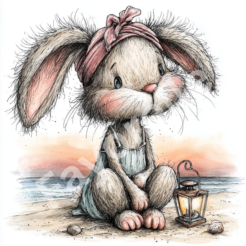 Whimsical Summer Bunny Clipart Bundle, Watercolor Beach Animals, Kids ...