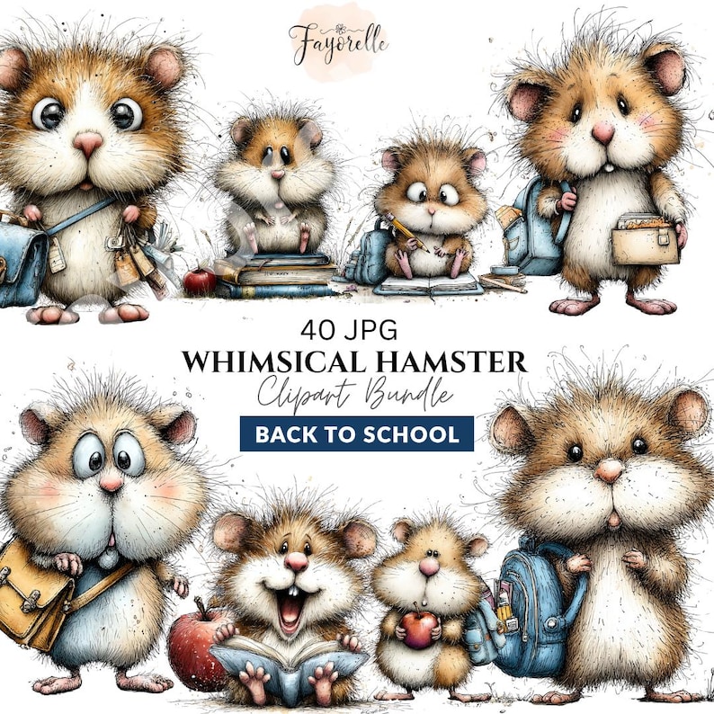 Whimsical Hamster Clipart Bundle – Watercolor Back to School Classroom ...
