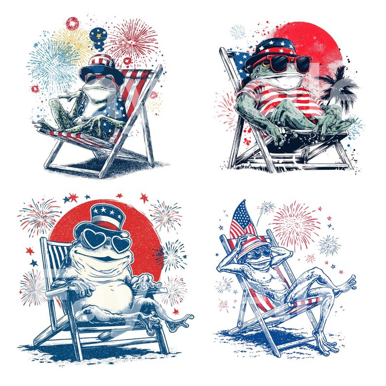 Retro 4th of July Frog Clipart Bundle, USA Patriotic Sublimation Design ...