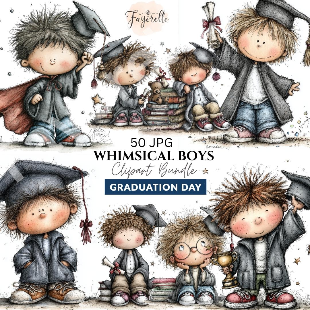 Whimsical Graduation Boys Clipart Bundle – Watercolor Illustrations (50 ...