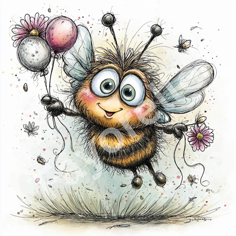 66 JPG Whimsical Quirky Bee Clipart Bundle – Funny Laughing Bees JPG ...