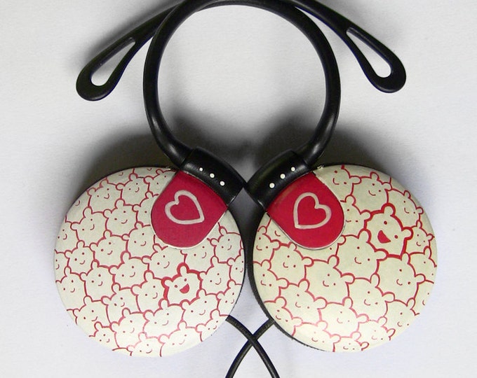 Girly Headphones Earphones Heart Cartoon Custom Made Painted Red - Etsy