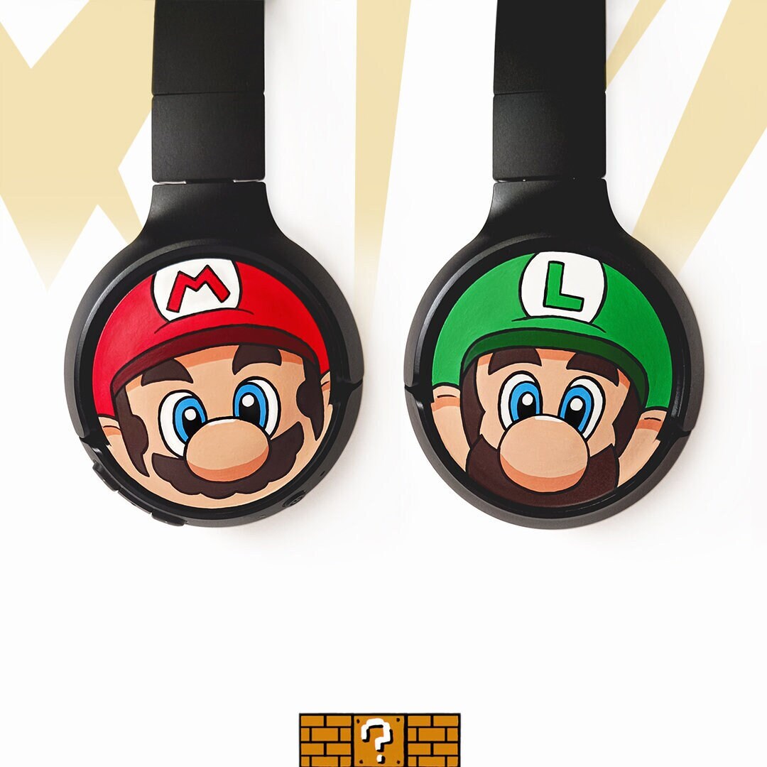 Mario Luigi Custom Bluetooth Headphones Painted Geek Girl Birthday Gift ...