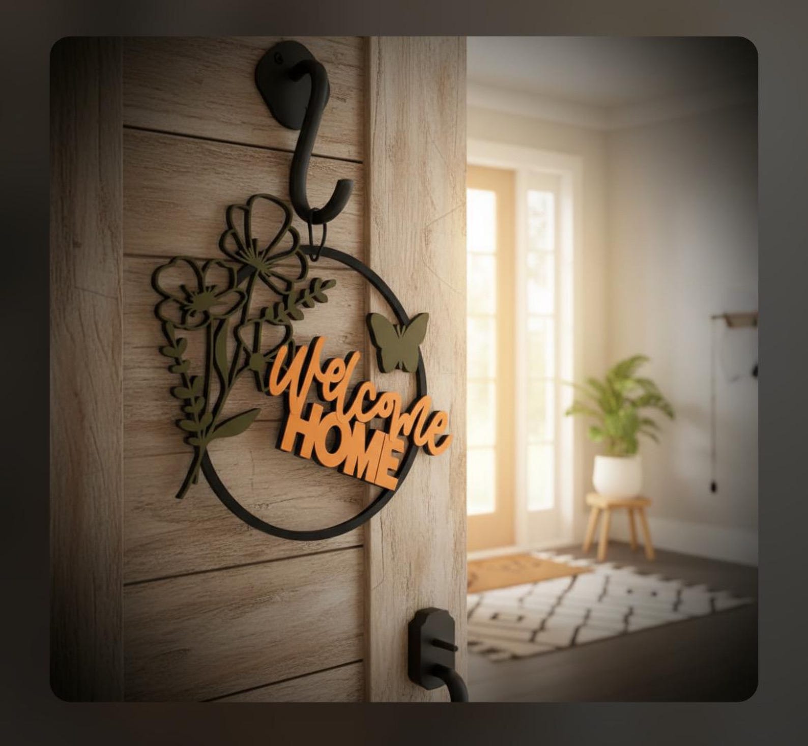 Welcome Home 3D Printed Door Sign – Floral Butterfly Wreath | Modern ...