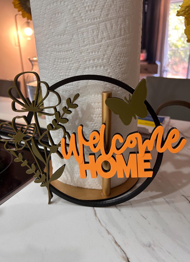Welcome Home 3D Printed Door Sign – Floral Butterfly Wreath | Modern ...