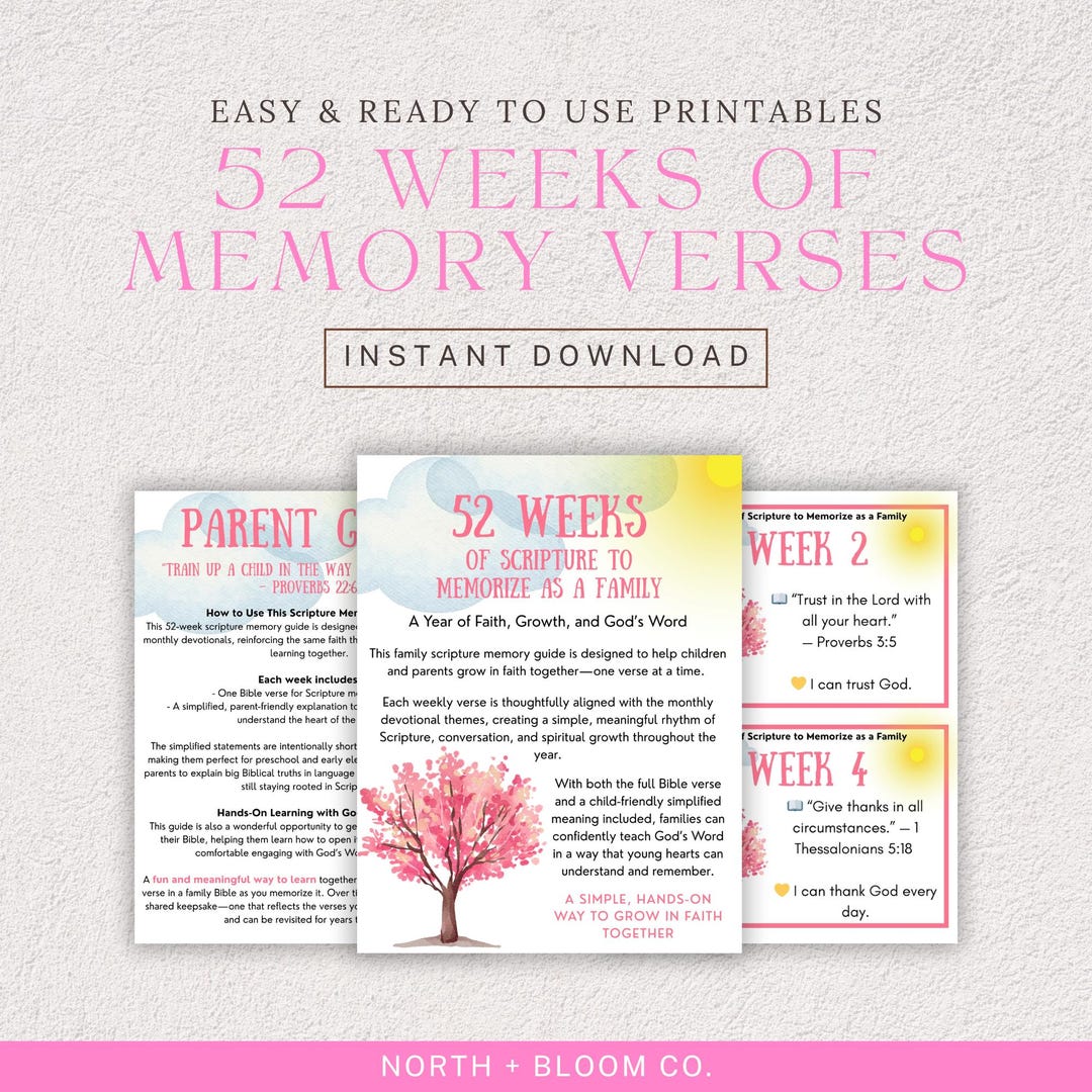 52 Weeks of Scripture Memory for Kids | Family Bible Memory Verses ...
